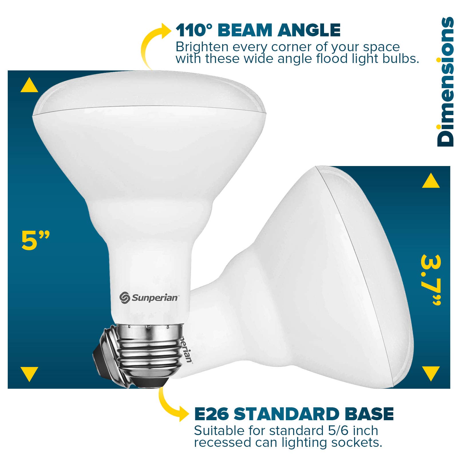 SUNPERIAN BR30 LED Bulb, 8.5W=65W, 4000K Cool White, 800 Lumens, Dimmable Flood Light Bulbs for Recessed Cans, Enclosed Fixture Rated, Damp Rated, UL Listed, E26 Standard Base (4 Pack)