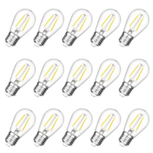 visterlite shatterproof s14 replacement led light bulbs, 2w, equivalent to 11-25 watt, warm white 2200k, outdoor string lights vintage edison bulb, e26 medium base, 15-pack