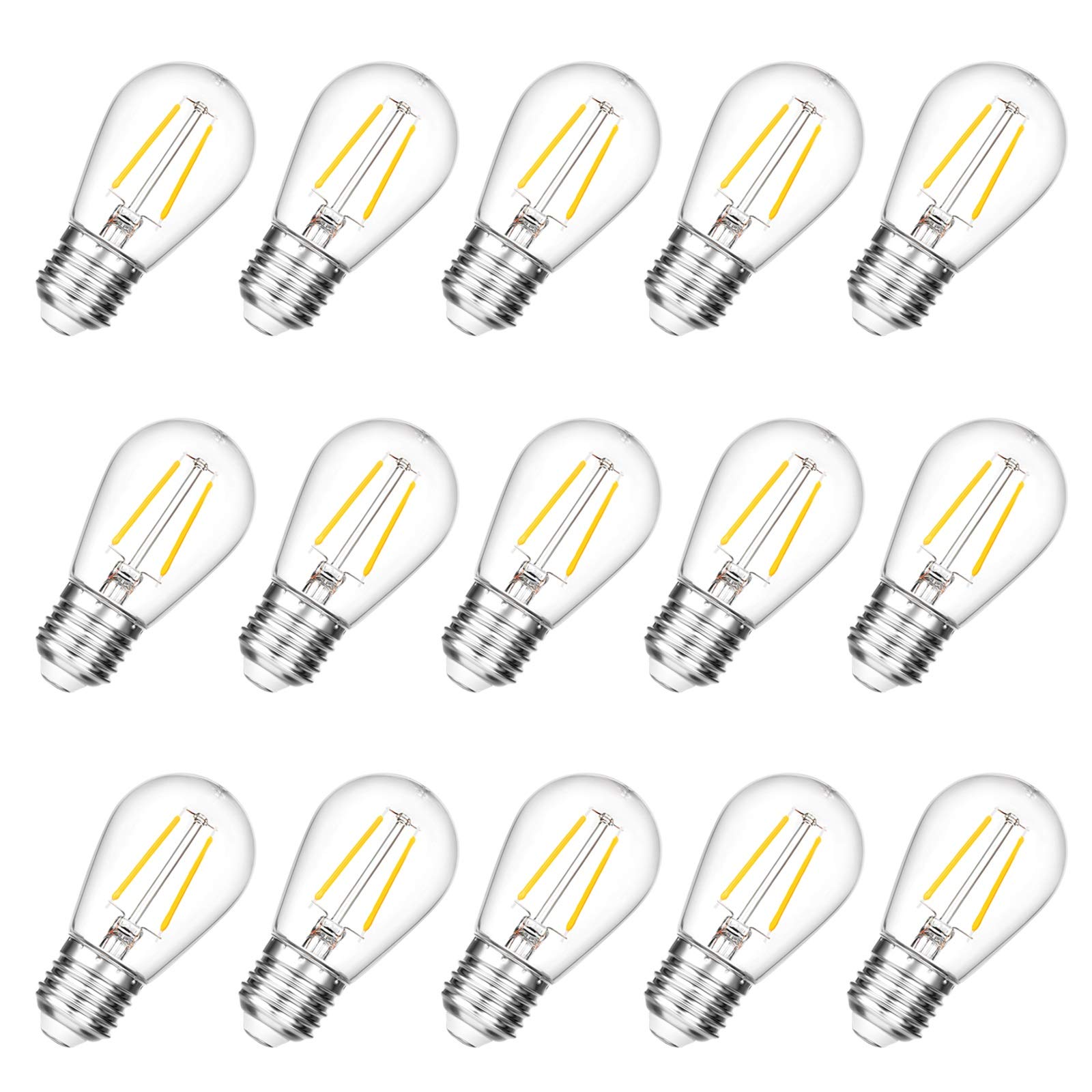 VISTERLITE Shatterproof S14 Replacement LED Light Bulbs, 2W, Equivalent to 11-25 Watt, Warm White 2200K, Outdoor String Lights Vintage Edison Bulb, E26 Medium Base, 15-Pack