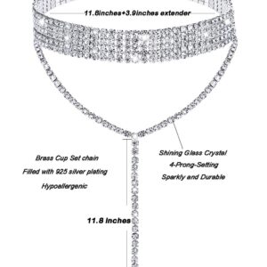 EFTOM Rhinestone Choker Necklaces Silver Sparkly Diamond Choker Long Tassel Choker Necklace for Women 5 Rows