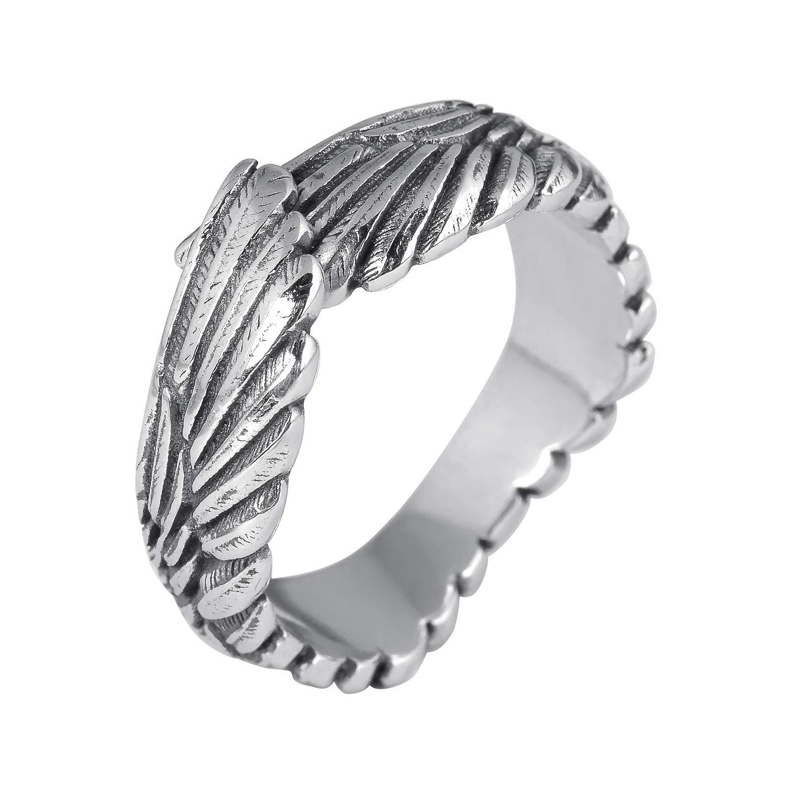 LOVECOM Antique 925 Sterling Silver Couple Ring for Women Men Lover Feather Angel Wing Mens Rings Silver Wedding Band Vingage Open Promise Rings for Couples Adjust Size 6-13