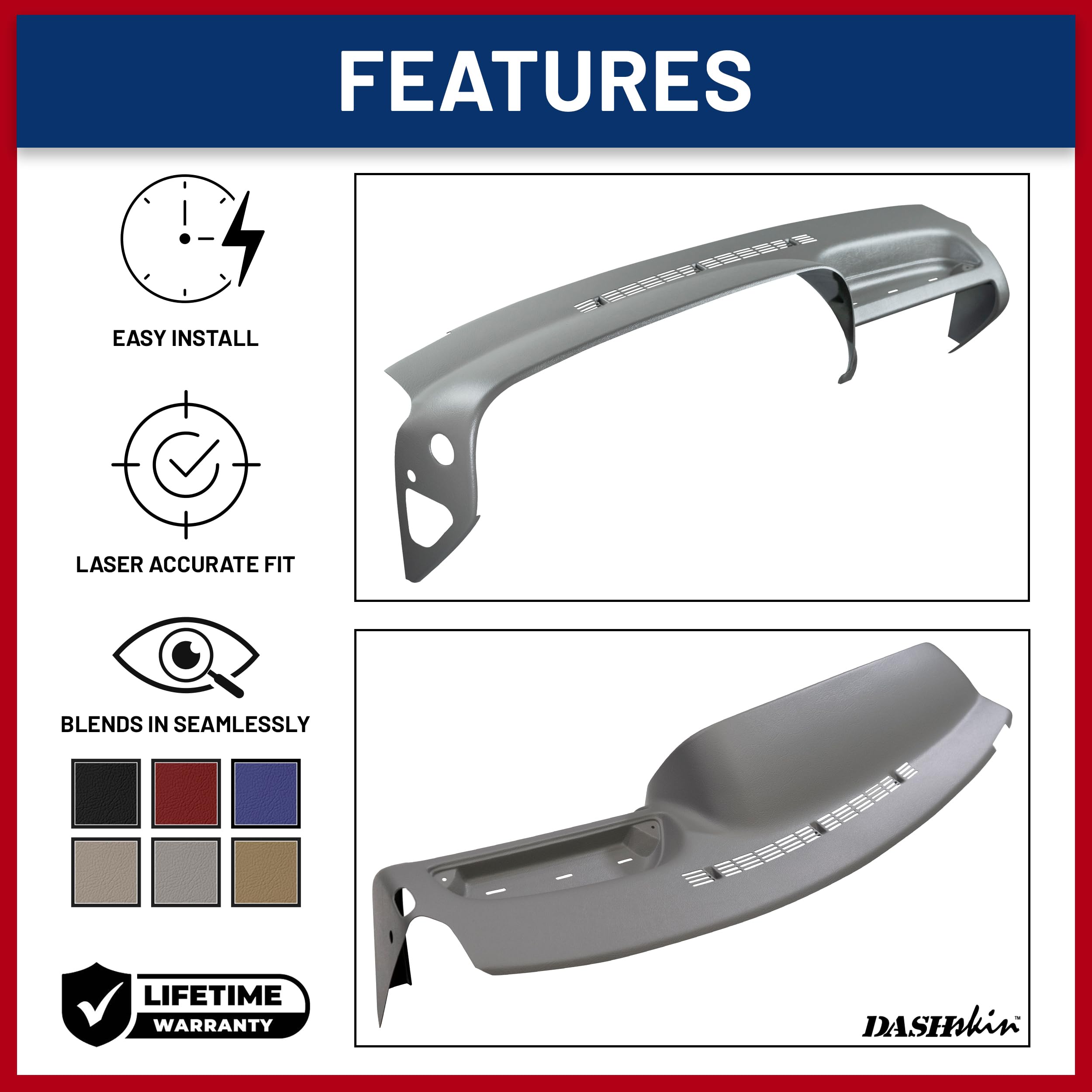 DashSkin Molded Dash Cover Compatible with 95-96 GM SUVs and Pickups in Medium Grey (13* Trim Code) - Easy Cracked Dashboard Fix - Made in America