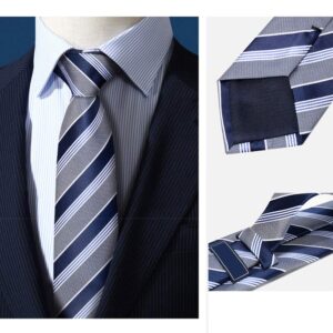 Manoble Fashion Men's Ties Formal Business 3.15'' Ties for Men Dark Light Blue Gray Striped Neckties + Gift Box