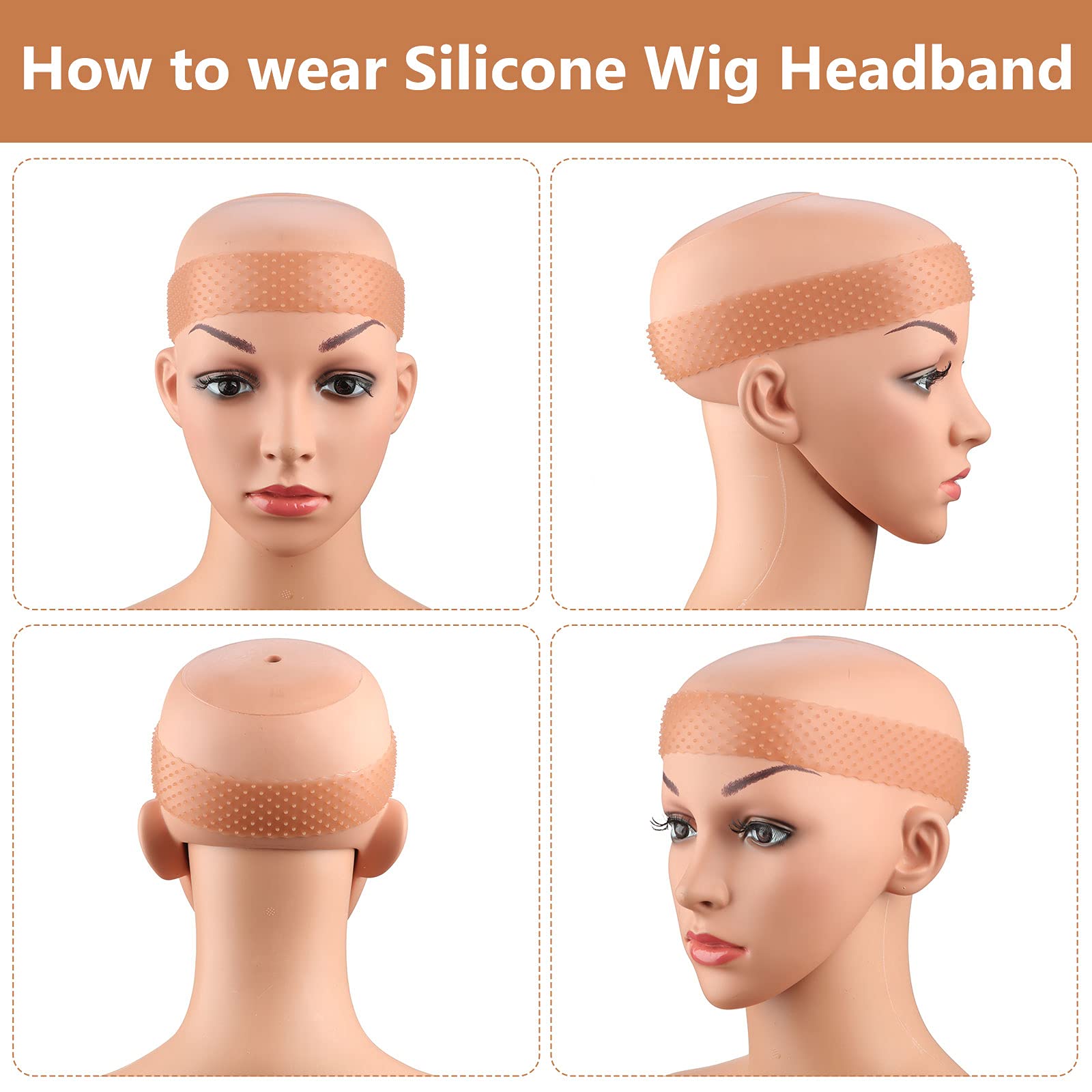 WILLBOND 2 Pieces Silicone Wig Grip Band Adjustable Silicone Wig Headband No Slip Wig Bands Seamless Wig Holder for Men Women Sports Yoga (Dark Brown)