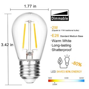 VISTERLITE Shatterproof S14 Replacement LED Light Bulbs, 2W, Equivalent to 11-25 Watt, Warm White 2200K, Outdoor String Lights Vintage Edison Bulb, E26 Medium Base, 15-Pack