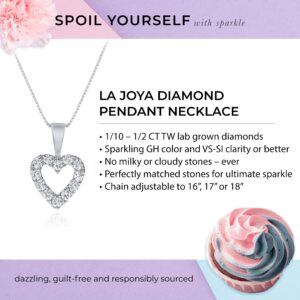 La Joya Small 1/8 CT. TW. Lab Made Sterling Silver Diamond Heart Pendant | Dainty Women's Diamond Necklace | Ideal Gift for Wife or Friend