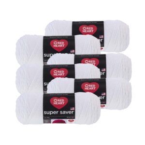 red heart yarn super saver 100% acrylic worsted weight yarn for knitting and crocheting - yarn pack of 6, 7oz each (white)