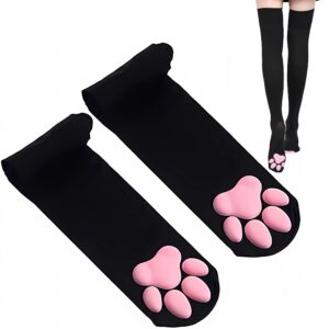 Cat Paw Thigh High Socks, Cute Soft 3D Kitten Paw Pad Claw Toe Beans Stockings for Girls Women Cat Cosplay