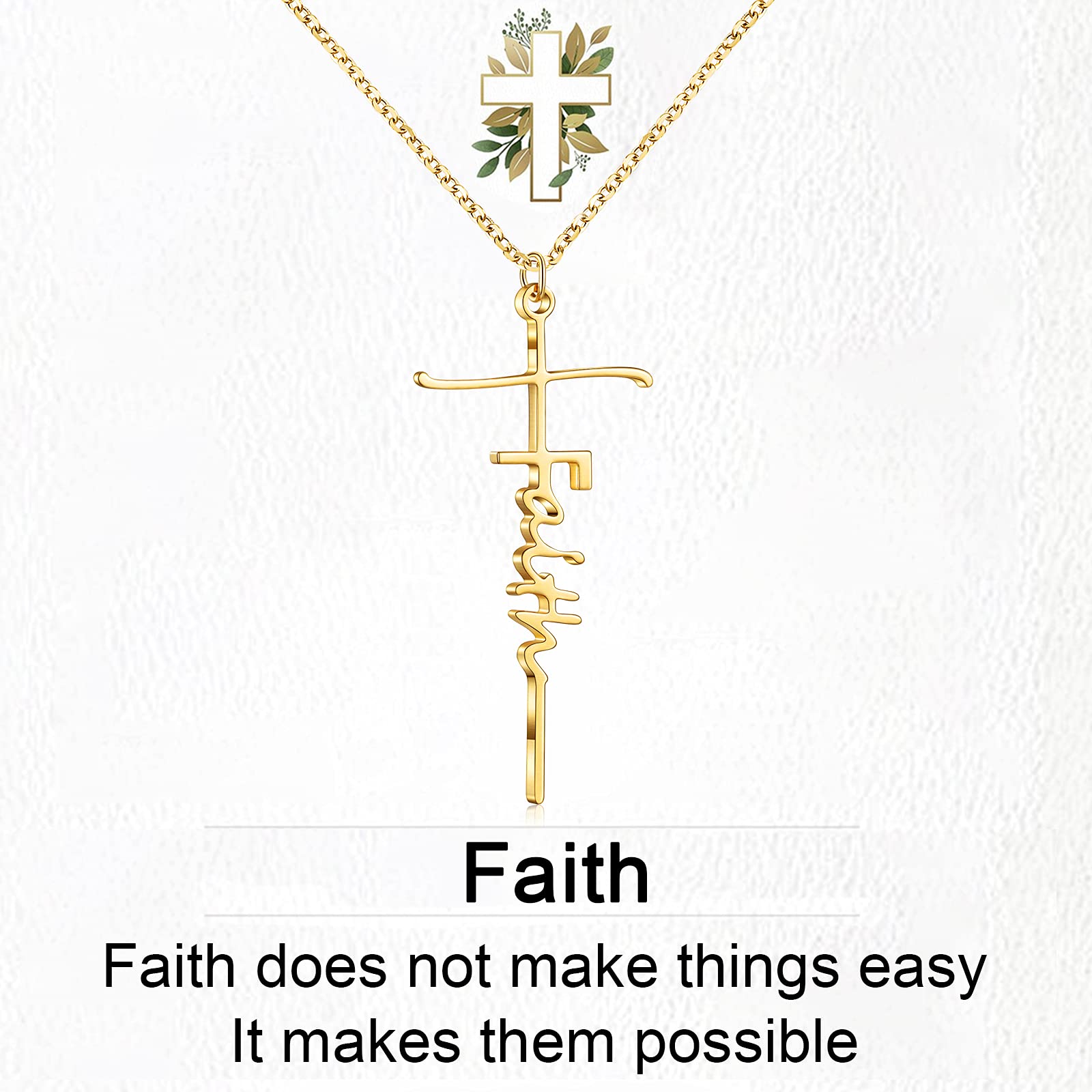 sovesi Faith Cross Necklace for Women 14K Gold Plated Cross Pendant Hope Necklaces Religious Jewelry Gift for Women Gold Faith