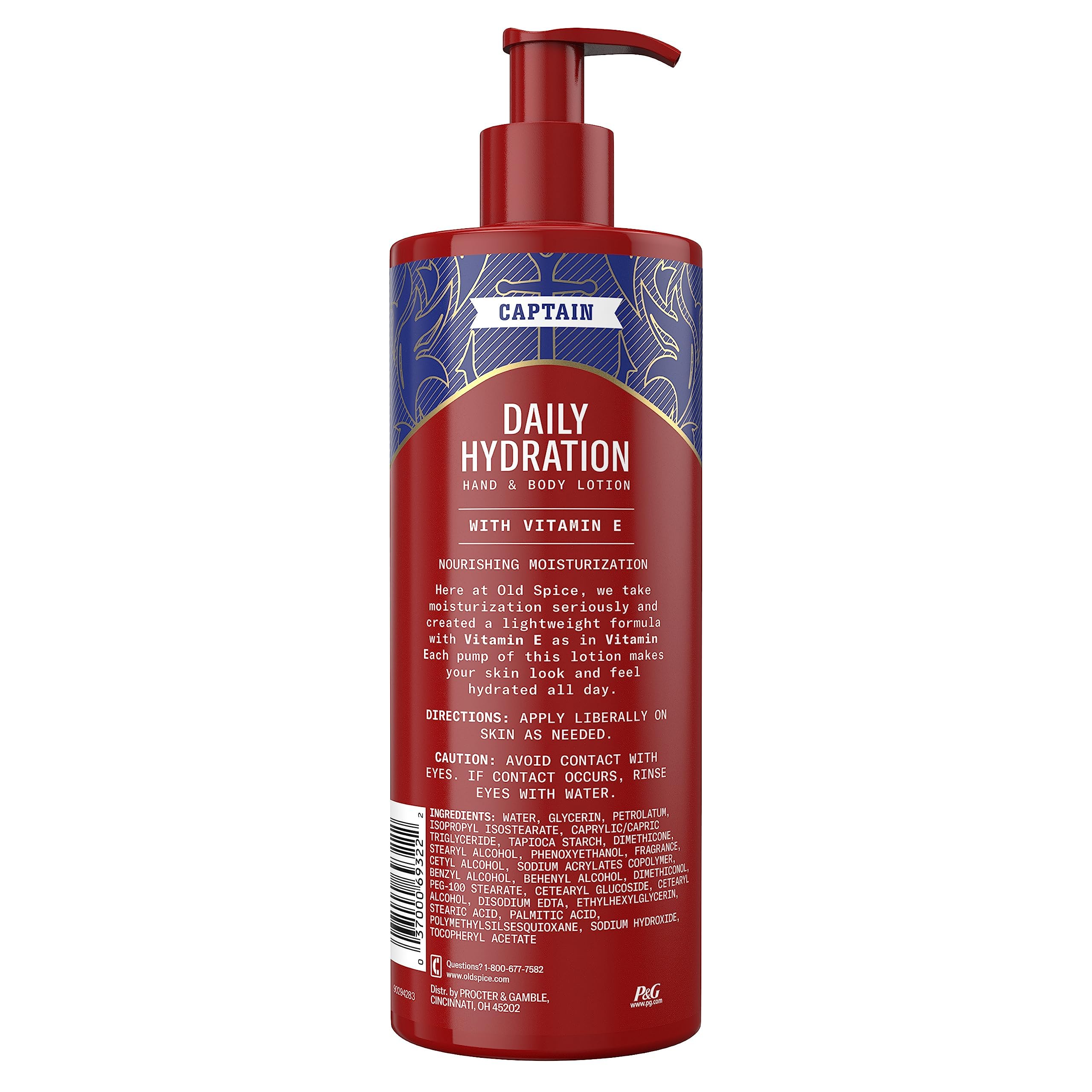 Old Spice Captain Daily Hydration Hand & Body Lotion 24/7 Shower Freshness With Vitamin E, 16 Fl Oz (Pack of 4)