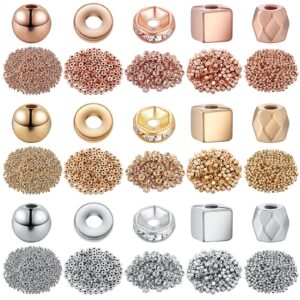 3630 pieces assorted spacer beads faceted rondelle cube square column beads crystal round charms for jewelry making diy loose beads, 5 styles (platinum, gold, rose gold)