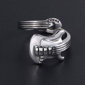 MZC Jewelry Music Guitar Ring Size 9 Men's Stainless Steel Punk Rock Ring for Women Dad Grandpa Mom Grandma Wife Mother Birthday Gift Jewelry