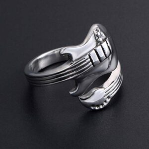 MZC Jewelry Music Guitar Ring Size 9 Men's Stainless Steel Punk Rock Ring for Women Dad Grandpa Mom Grandma Wife Mother Birthday Gift Jewelry