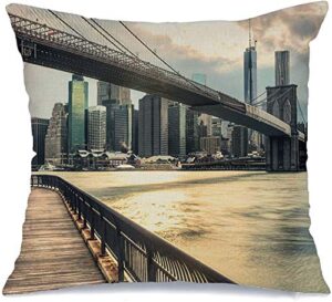 decorative linen square throw pillow cover seaport water new financial york city travel binoculars parks outdoor view hdr urban empire east cozy cushion pillowcase case for couch car 20 x 20 inch