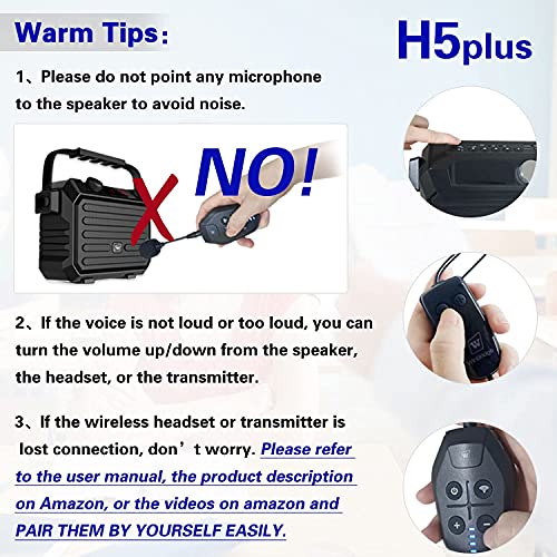 Wireless PA System with Wireless Headset Microphone Lavalier Lapel Microphone Transmitter, 30W Wireless Voice Amplifier Portable Megaphone Rechargeable Bluetooth Loudspeaker Speaker for Teacher Gifts