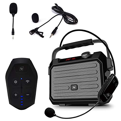 Wireless PA System with Wireless Headset Microphone Lavalier Lapel Microphone Transmitter, 30W Wireless Voice Amplifier Portable Megaphone Rechargeable Bluetooth Loudspeaker Speaker for Teacher Gifts