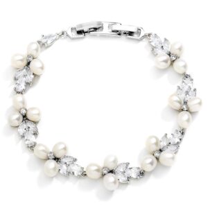 mariell freshwater pearl bridal bracelet, 7 1/8" plus 1/2" extender, wedding, prom jewelry gift for women