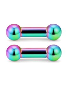 ftovosyo pa rings internally threaded straight barbell nipple ring 2g earrings gauges ear ring tongue rings 316l surgical steel body piercing jewelry for women men 1pair, color rainbow 12mm