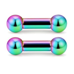 Ftovosyo PA Rings Internally Threaded Straight Barbell Nipple Ring 2G Earrings Gauges Ear Ring Tongue Rings 316L Surgical Steel Body Piercing Jewelry for Women Men 1Pair, Color Rainbow 12mm