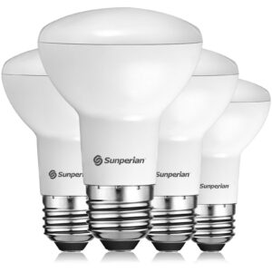 sunperian br20 led bulb, 6w=50w, 3500k natural white, 550 lumens, dimmable flood light bulbs for recessed cans, enclosed fixture rated, damp rated, ul listed, e26 standard base (4 pack)