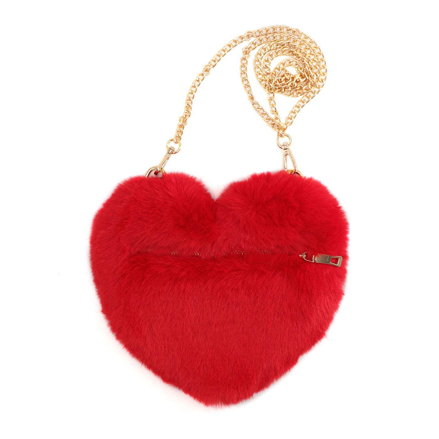 surell - Faux Rex Rabbit Fur Heart Shaped Bag - Fuzzy Crossbody Bag - Cute Fluffy Love Bag with Heart - Luxurious Vogue Fashion Purse Gift - Kawaii Love Tote Bag - Stylish Mod Handbag - (Red)