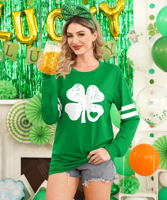 St Patricks Day Women's Pattys Paddys Shamrock Irish Sweatshirt Long Sleeve Clover Shirt Heart XL