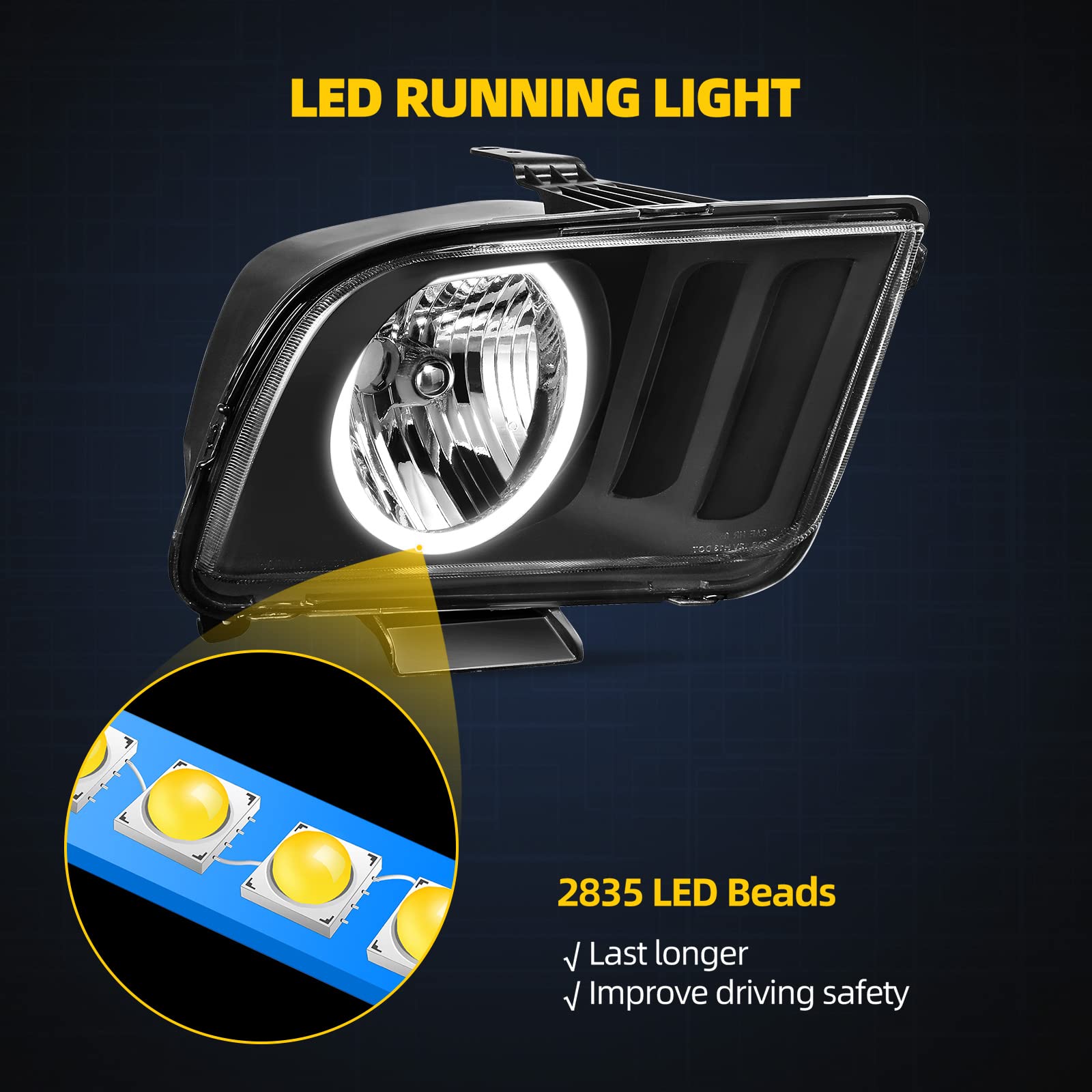 DWVO Headlight Aseembly Compatible with Ford Mustang 05 06 07 08 09 2005 2006 2007 2008 2009 Headlamp with Led DRL