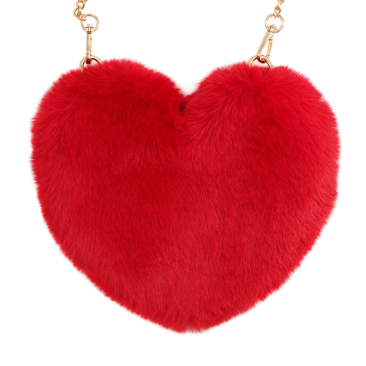 surell - Faux Rex Rabbit Fur Heart Shaped Bag - Fuzzy Crossbody Bag - Cute Fluffy Love Bag with Heart - Luxurious Vogue Fashion Purse Gift - Kawaii Love Tote Bag - Stylish Mod Handbag - (Red)