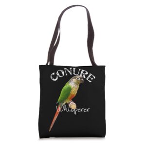 funny conure whisperer green cheek conure bird gift tote bag