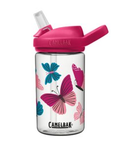 camelbak eddy+ 14oz kids water bottle with tritan renew – straw top, leak-proof when closed, colorblock butterflies