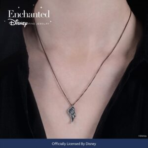 Jewelili Enchanted Disney Fine Jewelry Sterling Silver with Black Rhodium 1/10 CTTW Diamond Maleficent Wings Pendant