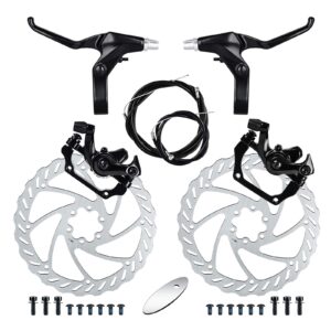 rujoi bike disc brake kit, aluminum front and rear caliper, full aluminum alloy bicycle brake lever, 180mm rotor, mechanic tool-free pad adjuster for road bike, mountain bike