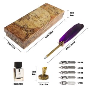 theFiu Quill Pen and Ink Set, Upgraded Fountain Pen for Writing, Calligraphy Set for Beginners, Handcrafted Feather Pen with a Stationery Set, Purple