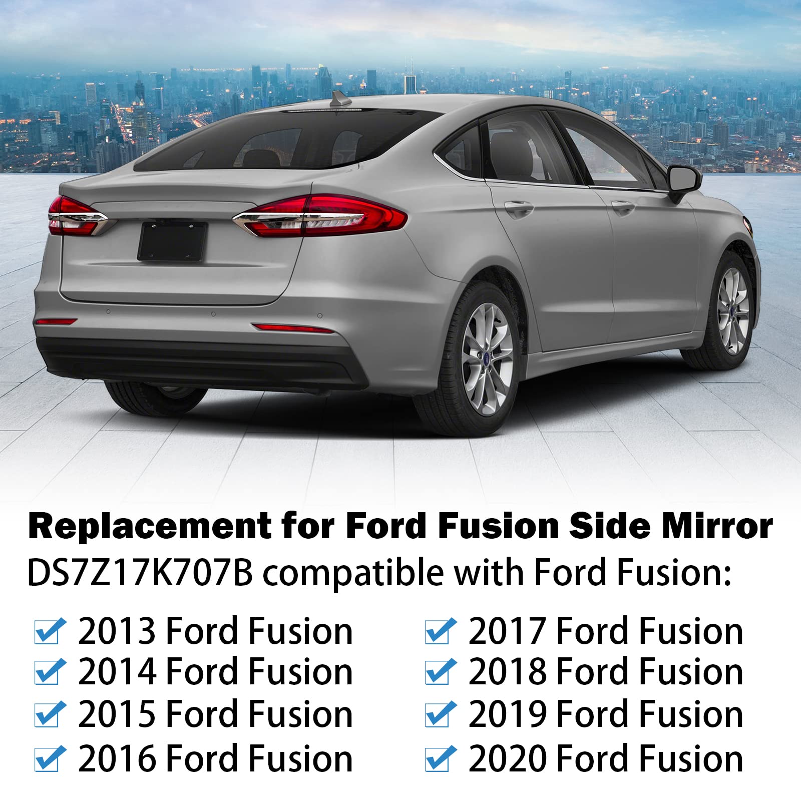 Passenger Right Side Heated Mirror Glass Replacement for 2013 2014 2015 2016 2017 2018 2019 2020 Ford Fusion - Exterior Side View Convex Mirror with Blind Spot, Replace DS7Z17K707B