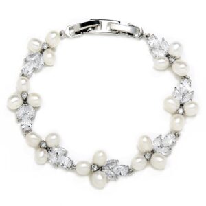 mariell freshwater pearl bridal bracelet, 6 5/8" plus 1/2" extender, wedding, prom jewelry gift for women