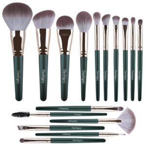 makeup brushes, daubigny 16pcs complete green premium synthetic makeup brush set with professional foundation brushes powder concealers eye shadows blush makeup brush for perfect makeup