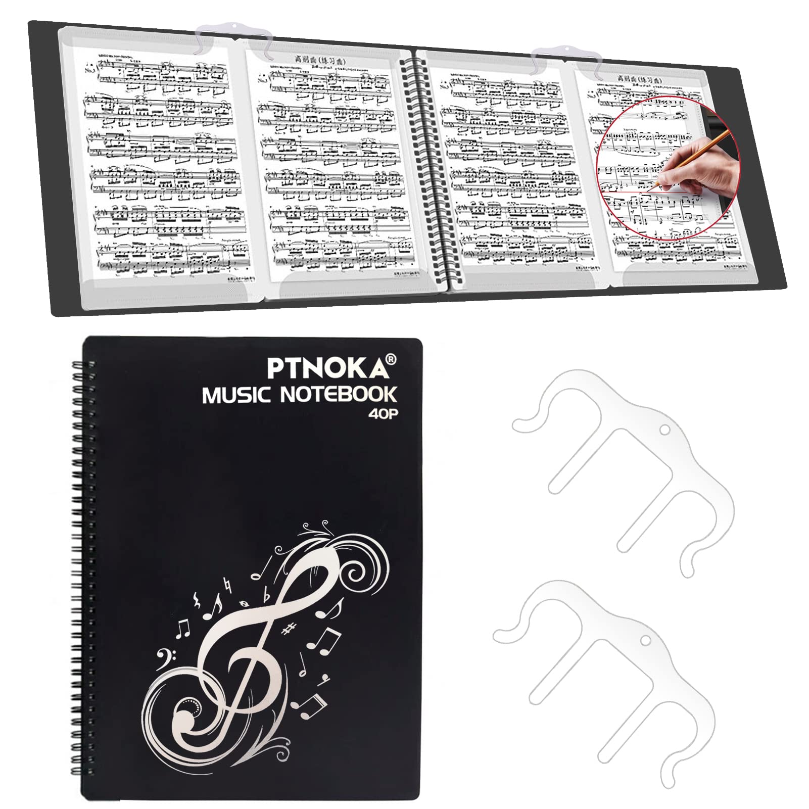 Sheet Music Folders Music Binder 4 Pages Expand Spiral-Bound A4 Size 10 Sleeves 40 Pockets (Black)