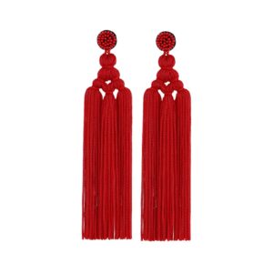 long woven tassel earrings beaded big boho statement tassel layer dangle earrings large bohemian thread fringe layered chandelier drop earrings beads tassel earrings - red