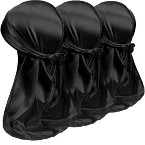 3pcs silky durags for men wave, satin doo rags for 360, 540, 720 waves (black)