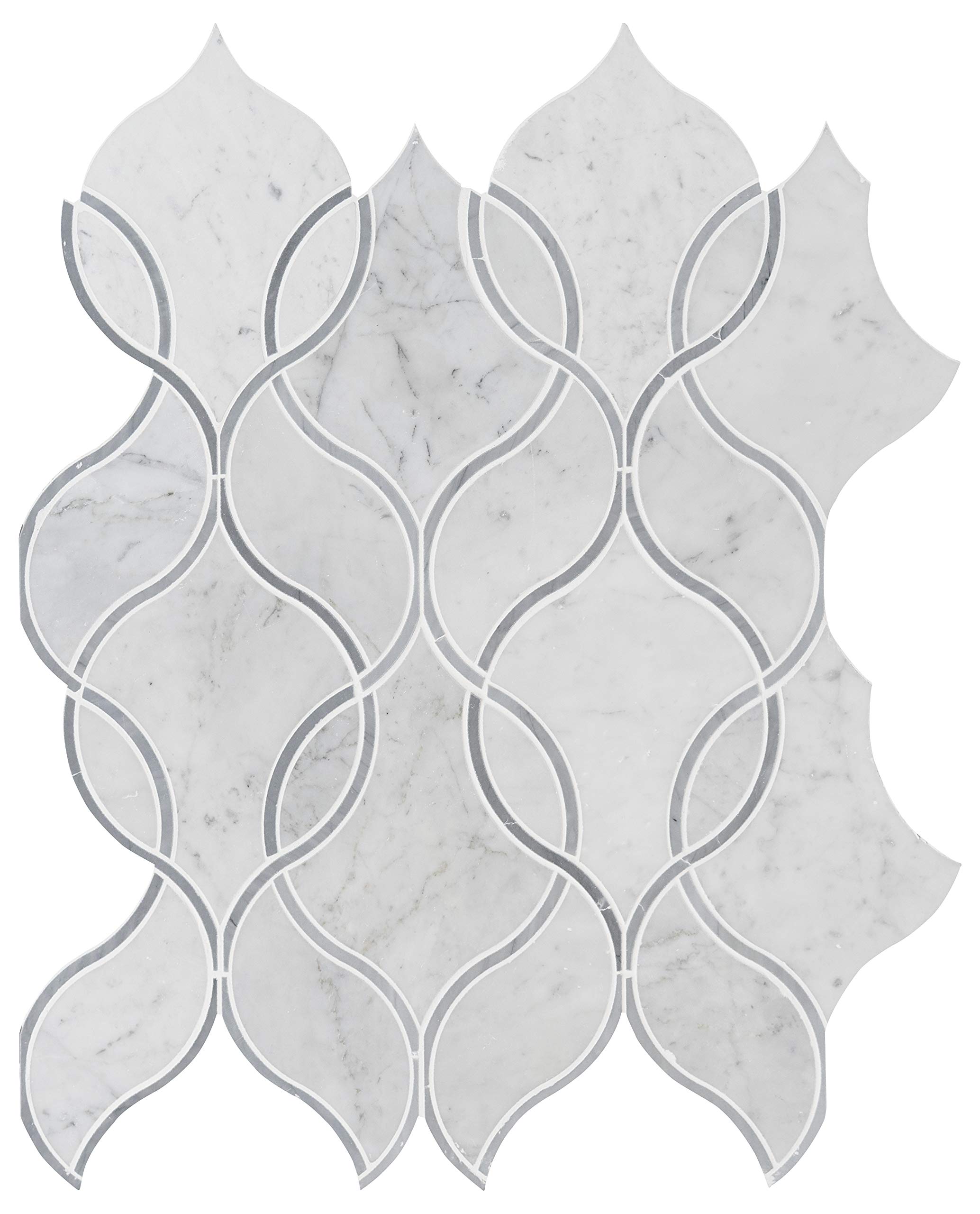 MSI AMZ-MD-00239 Carrara White Ellipsis 8.66 in. x 11.63 in. Geometric Polished Marble Mesh-Mounted Mosaic Wall Bathroom, Floor, Kitchen Backsplash and Countertop Tile Gray, 3 Square Feet