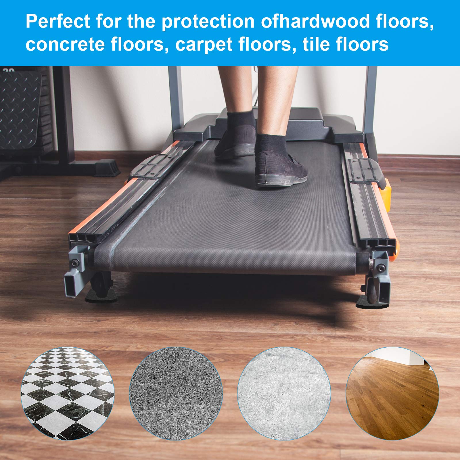 4Pcs Treadmill Mats, Coolrunner High Density Equipment Pads Noise Reduction for Floor Protection, Washing Machine Pads, Anti Vibration Rubber mats for Stationery Bike, Rowing Machine, Home Gym Station