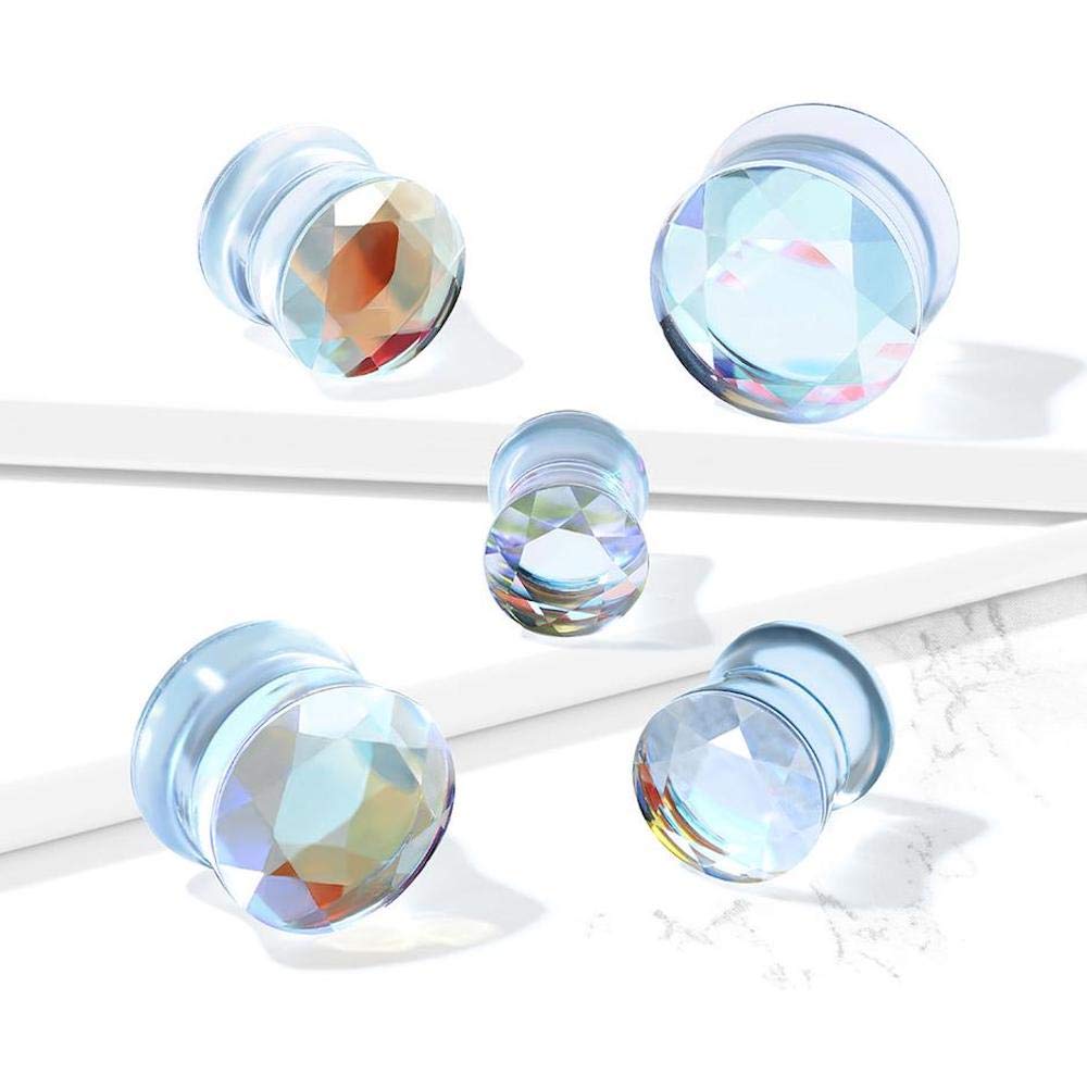 Covet Jewelry Iridescent Glass Faceted Double Flare Plug (00GA (10mm))