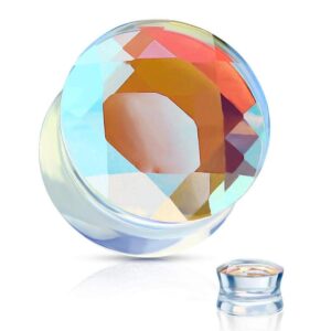 covet jewelry iridescent glass faceted double flare plug (00ga (10mm))