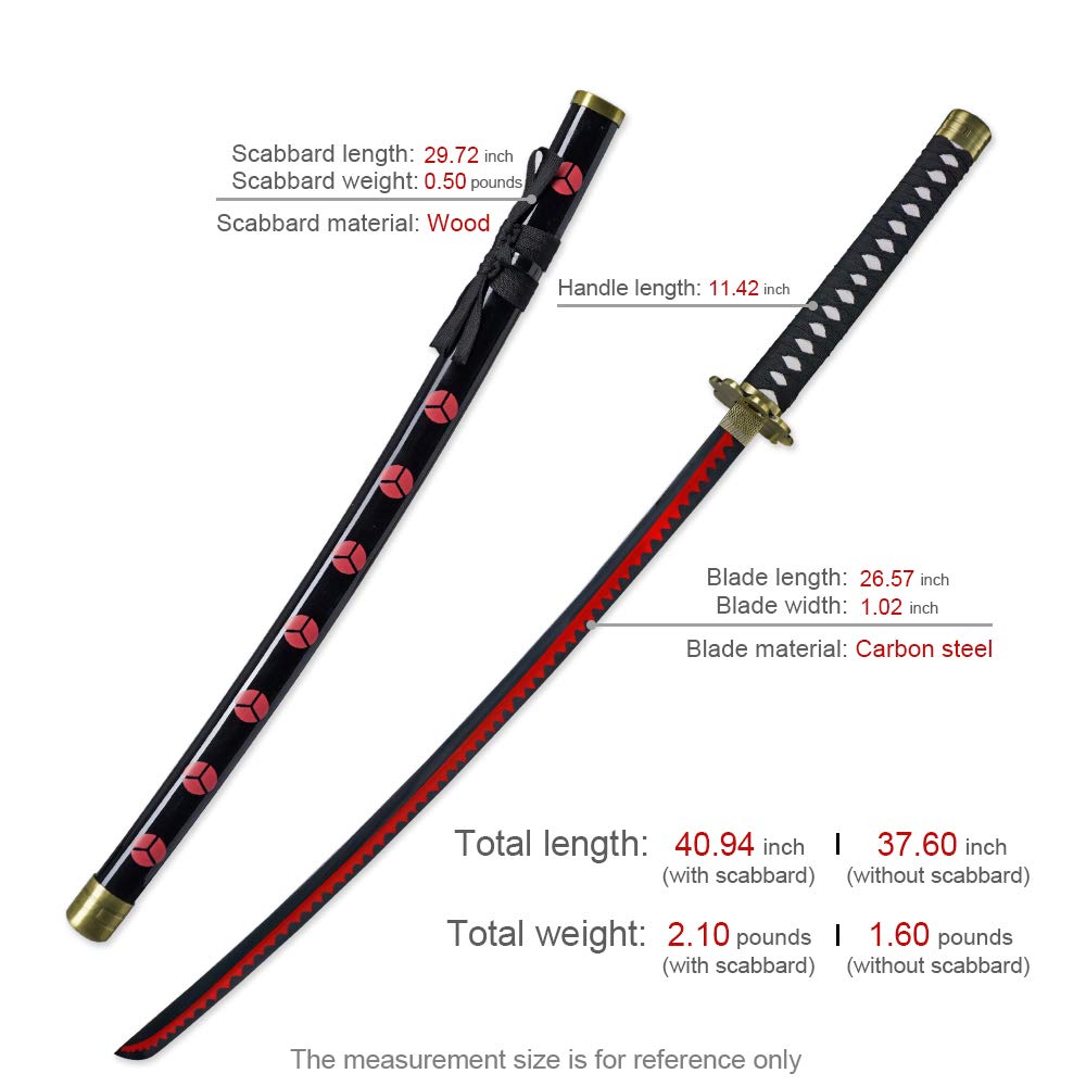 Zisu Carbon Steel Roronoa Zoro Sword, Shusui Katana for Cosplay Collection, about 41 inch Overall, Black Sword