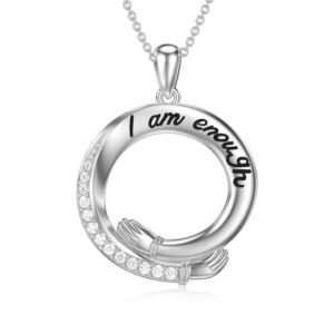 simonly i am enough necklace sterling silver hug inspirational necklaces for her recovery motivation jewelry for her