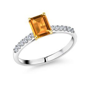 gem stone king 1.83 ct yellow citrine g-h lab grown diamond 925 silver and 10k yellow gold ring (size 6)