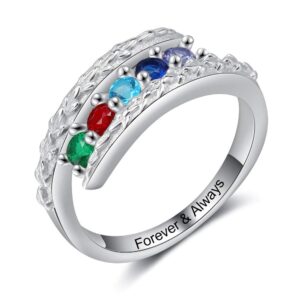 jewelora personalized family mothers rings with 5 simulated birthstones customized name rings for women engraved name anniversary rings for grandma(5 stones,9)