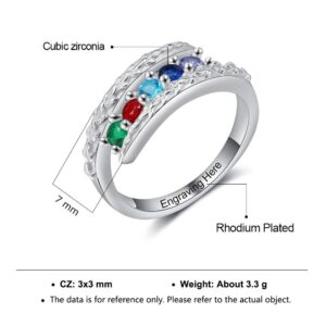 JewelOra Personalized Family Mothers Rings with 5 Simulated Birthstones Customized Name Rings for Women Engraved Name Anniversary Rings for Grandma(5 Stones,9)