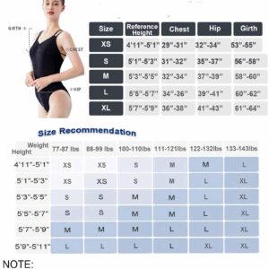 Daydance Black Dance Leotards for Women, Short Sleeve Lace Spandex Ballet Outfits with V Neck