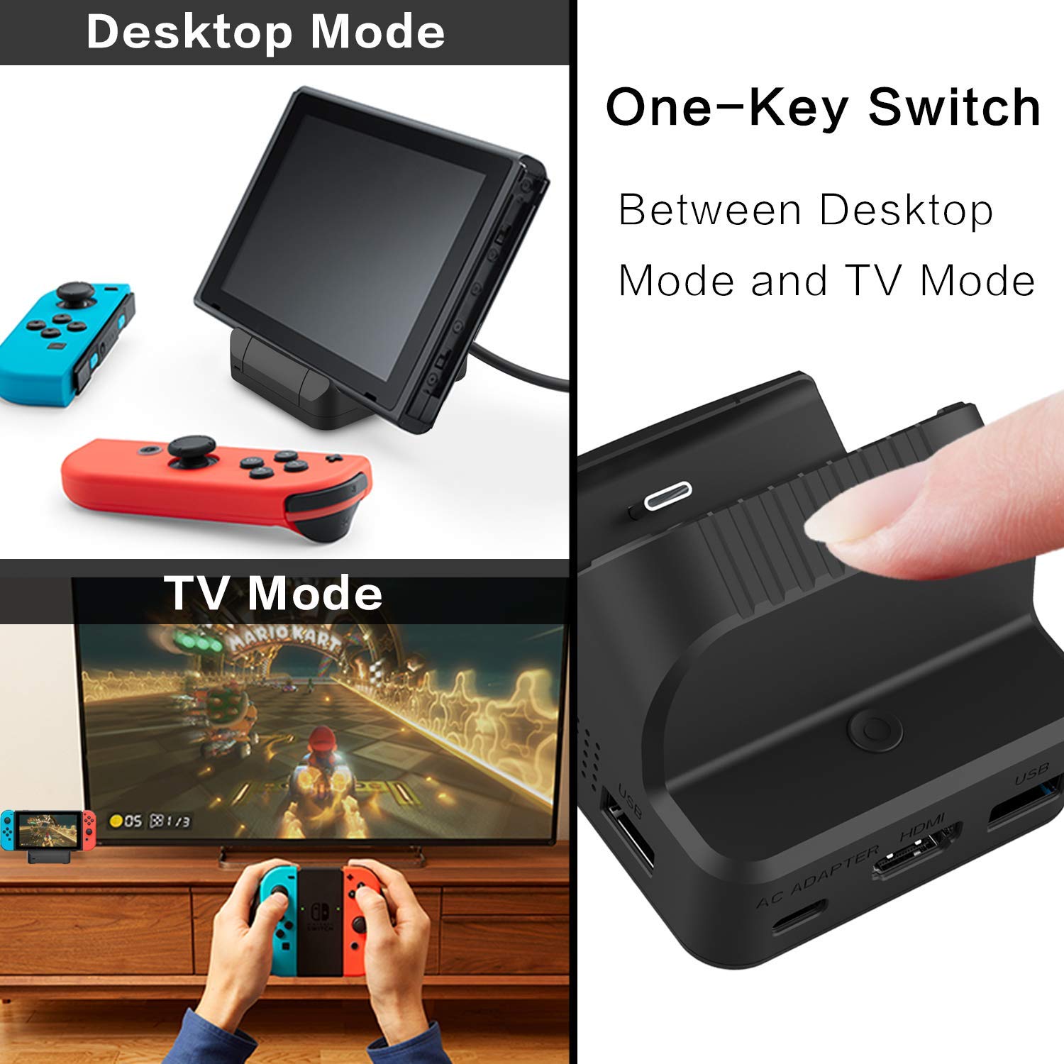 TV Docking Station for Nintendo Switch, Switch Dock Portable Switch Charging Dock Compatible with Official Nintendo Switch & OLED Model with USB 3.0 Port and Cooling Fan (Black)